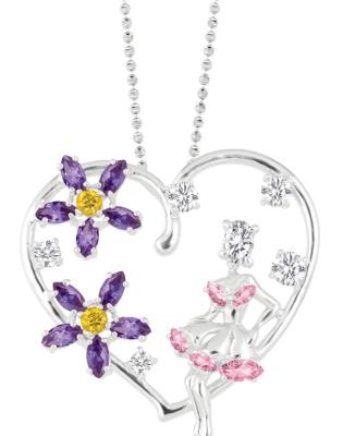 China Girl Silver Necklace Pendant , Heart shape Purple Zircon Flower Pendant for sale