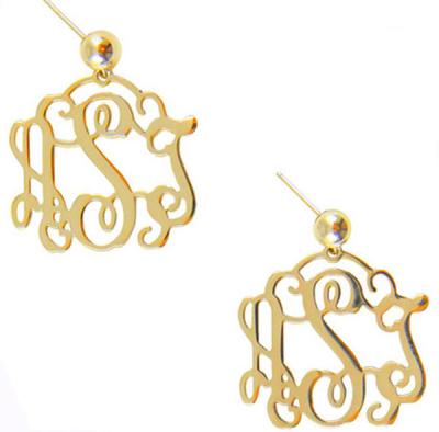 China Custom 925 Stylish Earrings , Fantastic Yellow Gold Alphabet Earrings for sale