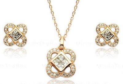 China Womens Party Beautiful Gold Plating Jewelry Sets With Crystal Flower for sale