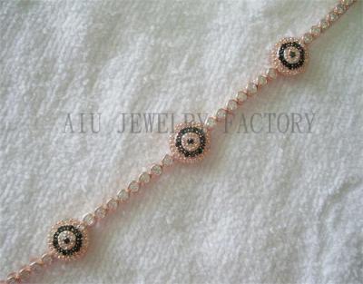 China Girl Rose Gold Jewish Symbols Evil Eye Bracelet Jewelry of Sterling Silver for sale