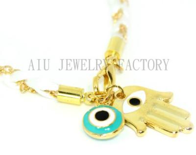 China Yellow Gold Hamsa Hand Jewelry , Fashion 925 Hand Evil Eye Bracelet for sale