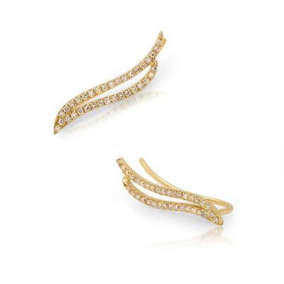 China Simple Charming Ear Climber Earring Yellow Gold White Stone For Party for sale