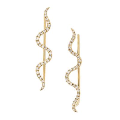 China Wave Looked Simple Ear Climber Earring Stylish Gold Cubic Zircon Yellow Gold for sale