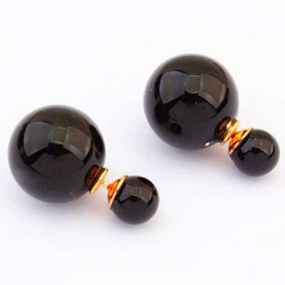 China Black Ball  Two Side 8mm and 15mm Double Sided Pearl Earring for sale