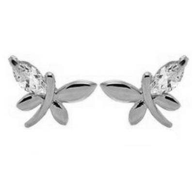 China Sterling Silver Cubic Zircon Unisex Silver Dragonfly Stud Earing for sale