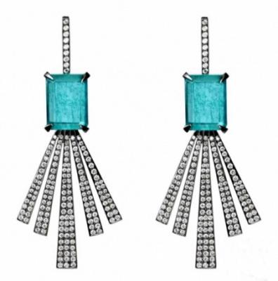 China Silver Plated Cubic Zircon Paved Glass Brass Chandelier  Earring for sale