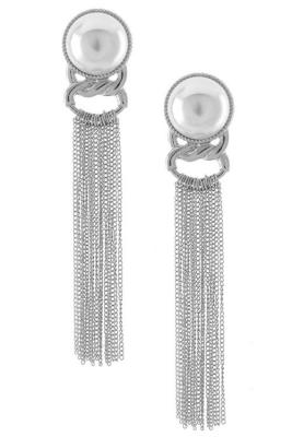 China Shell Pearl Tassel Chain Earring Rhodium Plated Brass Base for summer for sale