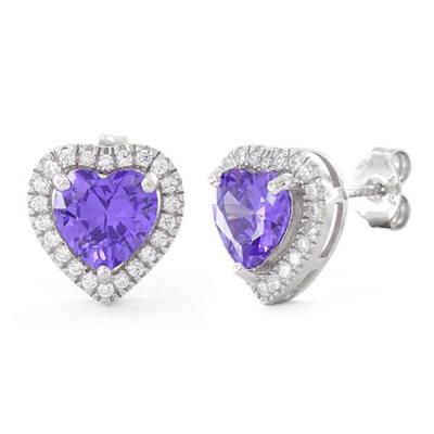 China Diamond Stud Stylish Earrings wedding jewelry Purple Heart Zircon for sale