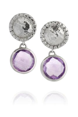 China Hammered Disc Stylish Earrings Bezel Setting Glass Dangle for party for sale