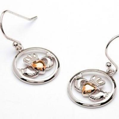 China Adult Two Tone Plating Gold Claddagh Earring Silver Celtic Irish for sale