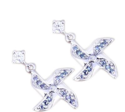 China Rhodium Plated Sterling Silver Base Zircon Windmill Earrings For Girl for sale