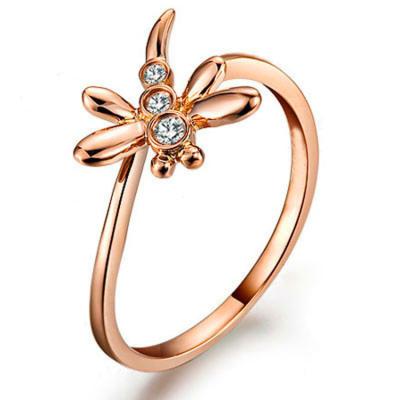 China Zircon Decorated 3D Dragonfly Cute Girl Dragonfly Ring 925 Silver for sale