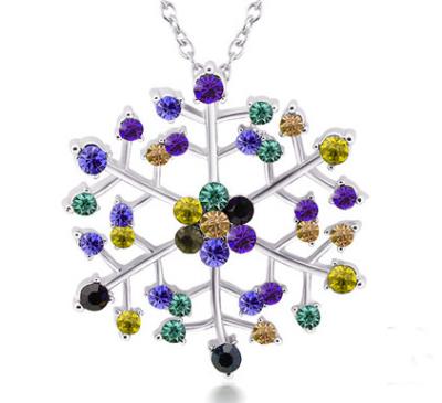 China 925 Fashion Silver Pendants 25mm Diameter Jewelry Colored Stone Snow Flake for sale