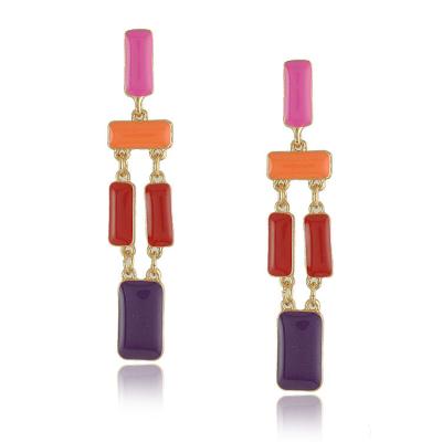 China Summer Themed Stylish Earrings Colorful Brass Enamel Chandelier Earring for sale