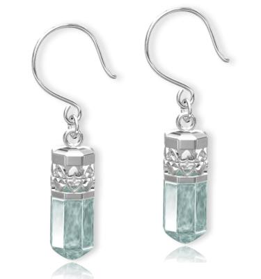 China Silver Love Heart Filigree Hook Earrings Stylish Openwork Stick Stone for sale