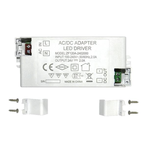 Quality 48W LED Driver White Plastic Case ZF120A-2402000 IP20 Power Supply 24V 2A for Celling Light and Working Hours 50000 hrs for sale
