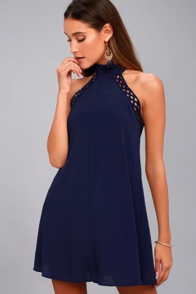 Quality sexy backless halter lady dress for sale