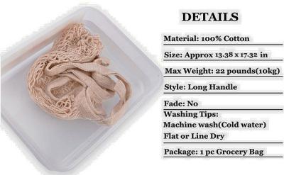 Cina Borse di drogheria riutilizzabili del cotone di ISO9000 SMETA Mesh Net Shopping Bag pieghevole 120g in vendita