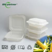 China Compostable Rectangle Hinged Food Container Cornstarch Take Out Salad Box 1000ml for sale