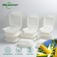 China Compostable Rectangle Hinged Food Container Cornstarch Take Out Salad Box 1000ml for sale
