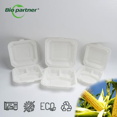 中国 オーダーメイド 3 コンパートメントトーゴレストランのためのトウモロコシ粉末クラムシェル食品容器 販売のため