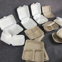 China Disposable 450ml Biodegradable Sugarcane Bagasse Clamshell Container Freezer Safe for sale