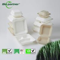 China Disposable 450ml Biodegradable Sugarcane Bagasse Clamshell Container Freezer Safe for sale