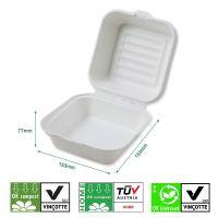 China Disposable 450ml Biodegradable Sugarcane Bagasse Clamshell Container Freezer Safe for sale