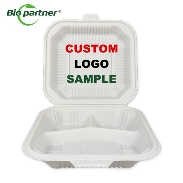 Quality Food Packaging Disposable Compartment Takeaway Box Made of Bio-degradable Corn Starch for sale