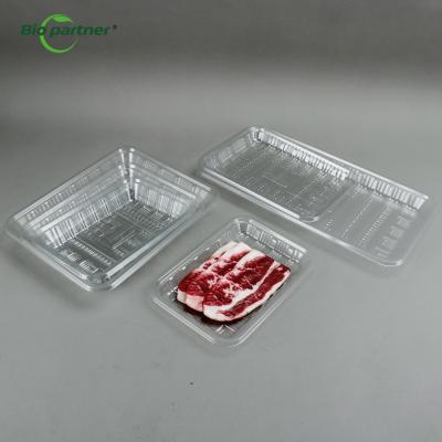 China Disposable Rectangle PET Meat Tray for Customized Shape Meat and Fruit Packaging for sale