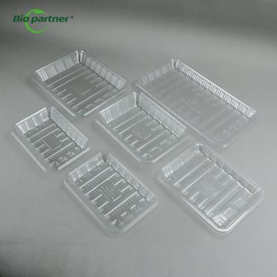 China Disposable Rectangle PET Meat Tray for Customized Shape Meat and Fruit Packaging for sale