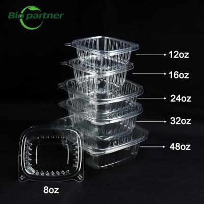 Cina 12oz 32oz PET Clear Containers With Lids for Disposable Hinged Plastic Food Packaging in vendita