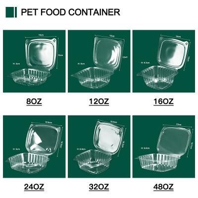 Cina 12oz 32oz PET Clear Containers With Lids for Disposable Hinged Plastic Food Packaging in vendita