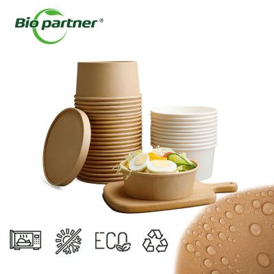 Cina Production Take Away Salad Bowl Disposable Paper Kraft Paper To Go Hot Food Container in vendita