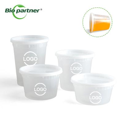 China Customized Logo Food Storage Package Freezer Pet Disposable Portion Plastic Salad Cup Deli Containers With Lids for sale