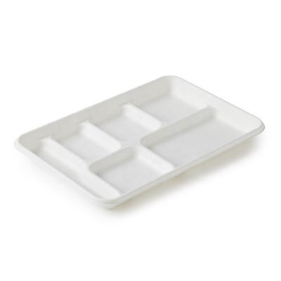 China 5 Compartment 6 Partition 730ml Sugarcane Bagasse Meat Tray for Baking Hot Dog Fish for sale