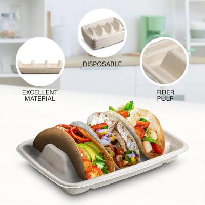 Cina Biodegradable Sugarcane Bagasse Food Taco Holder Tray for Food Serving in Restaurants in vendita