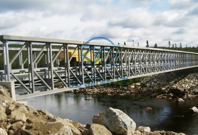 Modular Steel Bridge System showing truss design and assembly components