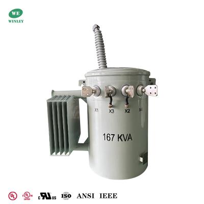 167Kva シングルフェーズ ポール 配送 トランスフォーマー オイル 浸水 双巻き 34.5KV から 120V BIL 200KV 従来のタイプ