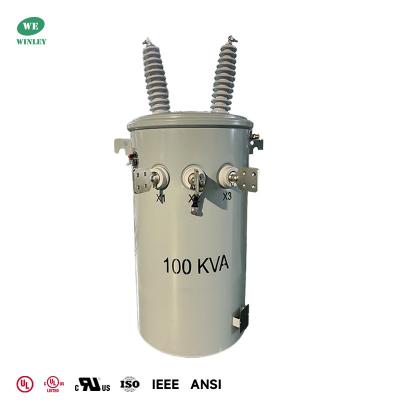 China 100kVA Single Phase Pole Mounted Transformer 25000V To 120V 150 kV BIL Oil Immersed Power Transformer for sale
