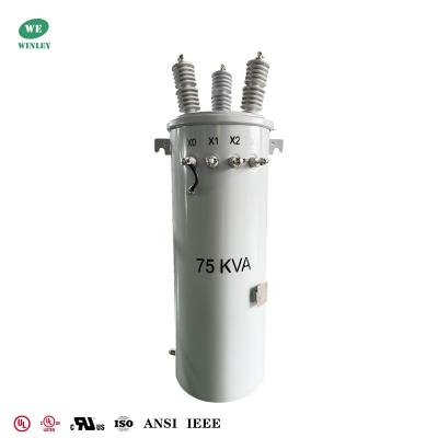 China 3 Phase Pole Mounted Transformer 75kVA13800V To 480V 277V Oil Filled Distribution Transformers for sale