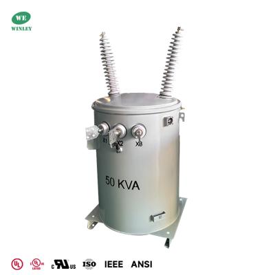 China 50 KVA Single Phase Pole Mounted Transformer 43800V To 120/240V ANSI/IEEE Standards Electric Pole Transformer for sale