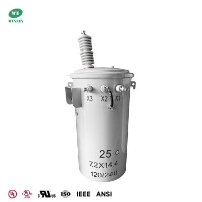 China 25kVA Single Phase Pole Mounted Transformer 14.4kV/7.2kV to 120/240V Overhead Utility Distribution Type CSA Standard cUL Listed for sale