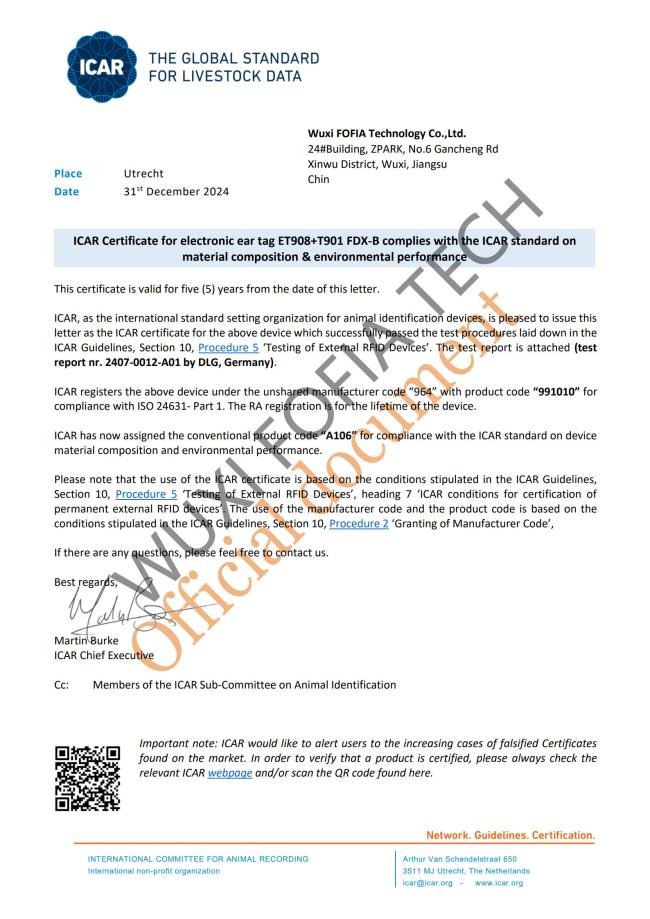 FULL ICAR Certified TPU Plastic Tamper proof Bovine Ear Tags 134.2khz Rfid Ear Tags 4