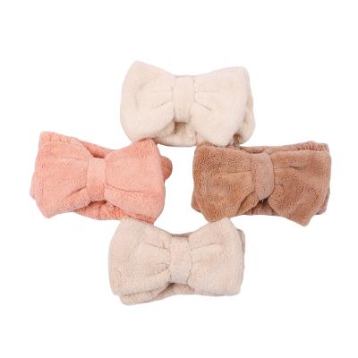 China For Spa Custom Made Bowtie Towel Headband Cute Makeup Logo Adjustable Wash Face Headband New Bath Beach Plush for sale