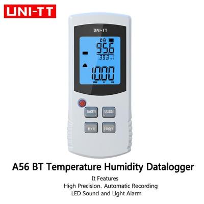 China UNI-T A56 BT High Precision IP54 Temperature Humidity Datalogger with Automatic Recording and LED Alarm for sale