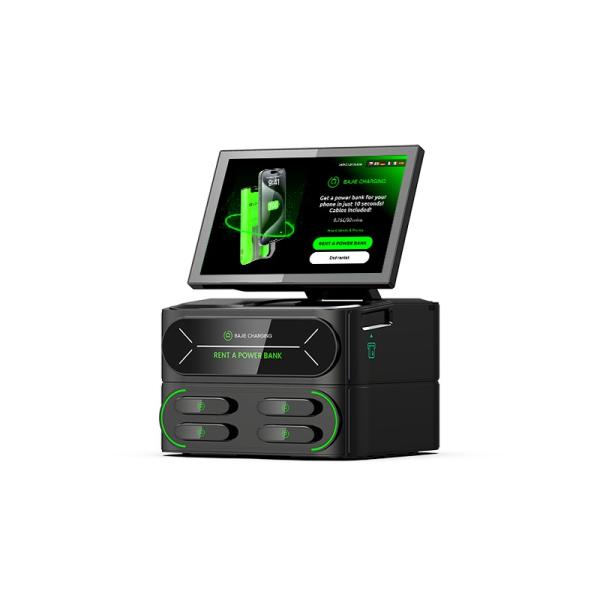 Quality 4 Slots 6000mah Touch-screen Integrated Stackable Cell Phone Charging Station Kiosk Share Power Bank Rental Machine for sale