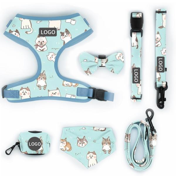 Quality Polyester Leopard Print Pet Harness Sets Logo Adjustable Collar Leash Mesh Dog for sale