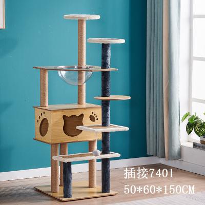 Cina Gatto gioco attivo giocattolo multi-livello casa alta gatto albero di attività con Sisal raschiamento poste legno attività gatto playhouse in vendita