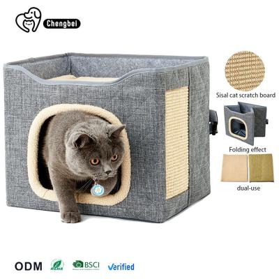 China Dubbele laag kattennest kubus nest huisdier warm slaapplaatsen vouwbed kattenhuis honden katten kleine dieren Te koop